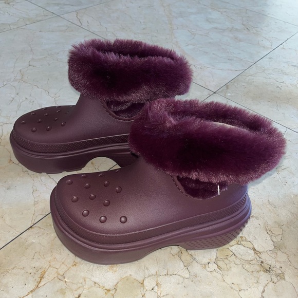 CROCS | Shoes | Plush Furlined Burgundy Platform Clogs | Poshmark